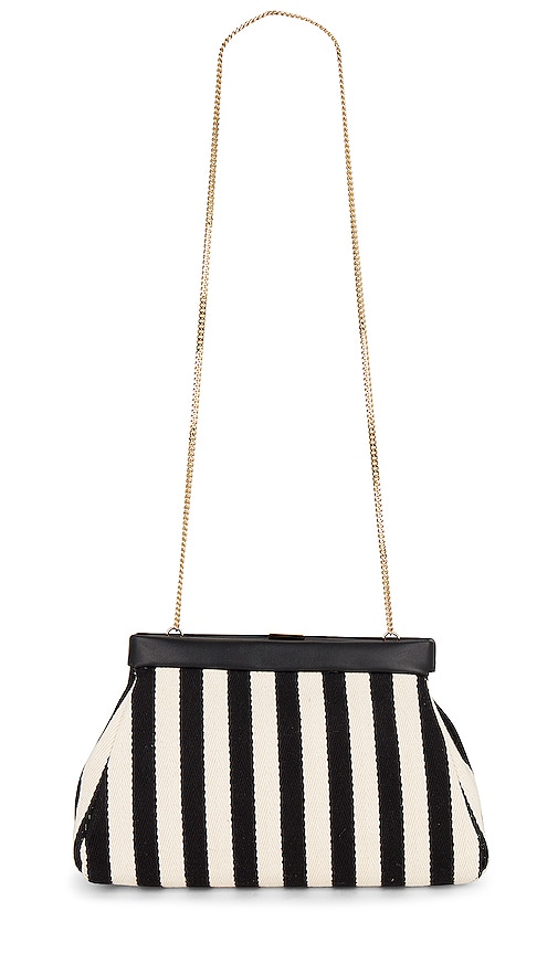Demellier Cannes Bag In Black,White - Black & Ecru Striped Canvas